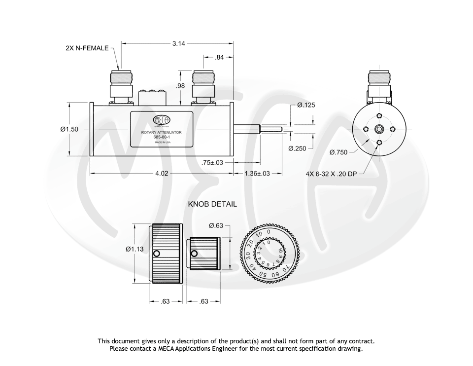 Variable RF Attenuators, 685-80-1, N-Female, 2 Watts, Hz-2.7 GHz — MECA ...