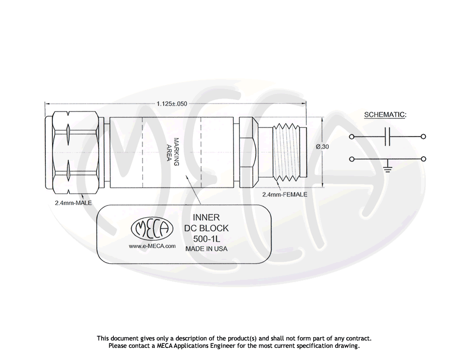 DC Block, 500-1L, 2.4mm, 0.10-50.00 GHz — MECA Electronics, Inc.