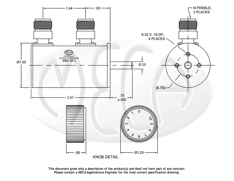Variable Step Attenuator, 680-10-1, N-Female, 2 Watts, Hz-2.4 GHz ...