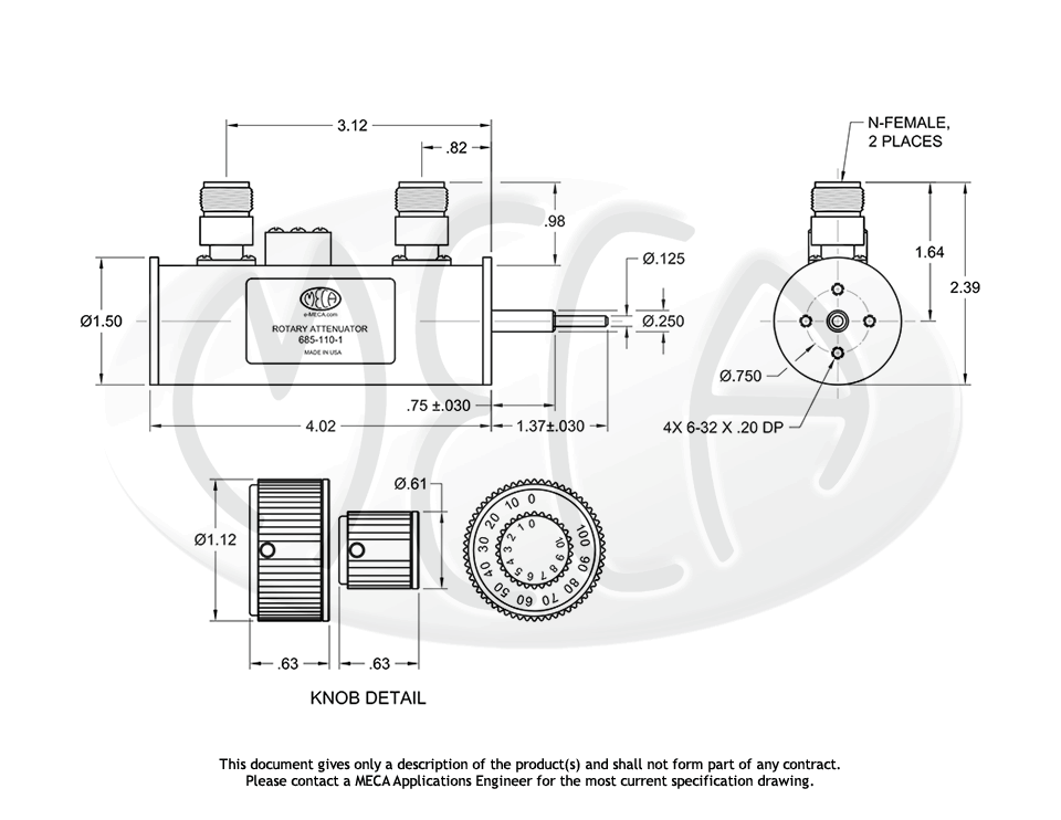 Variable RF Attenuators, 685-110-1, N-Female, 2 Watts, Hz-2.0 GHz ...