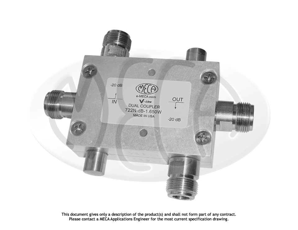 N Type Dual Directional Coupler, 722N-30-1.650W, 500 Watts, 0.800-2.500 ...
