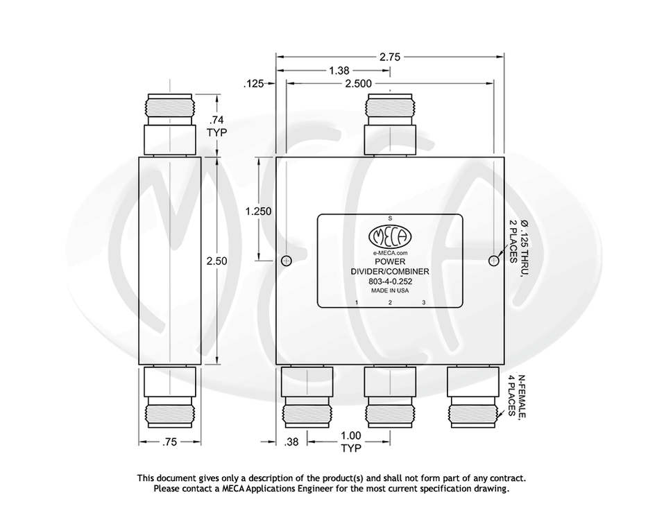 Power Dividers 3-Way N-Female — MECA Electronics, Inc.