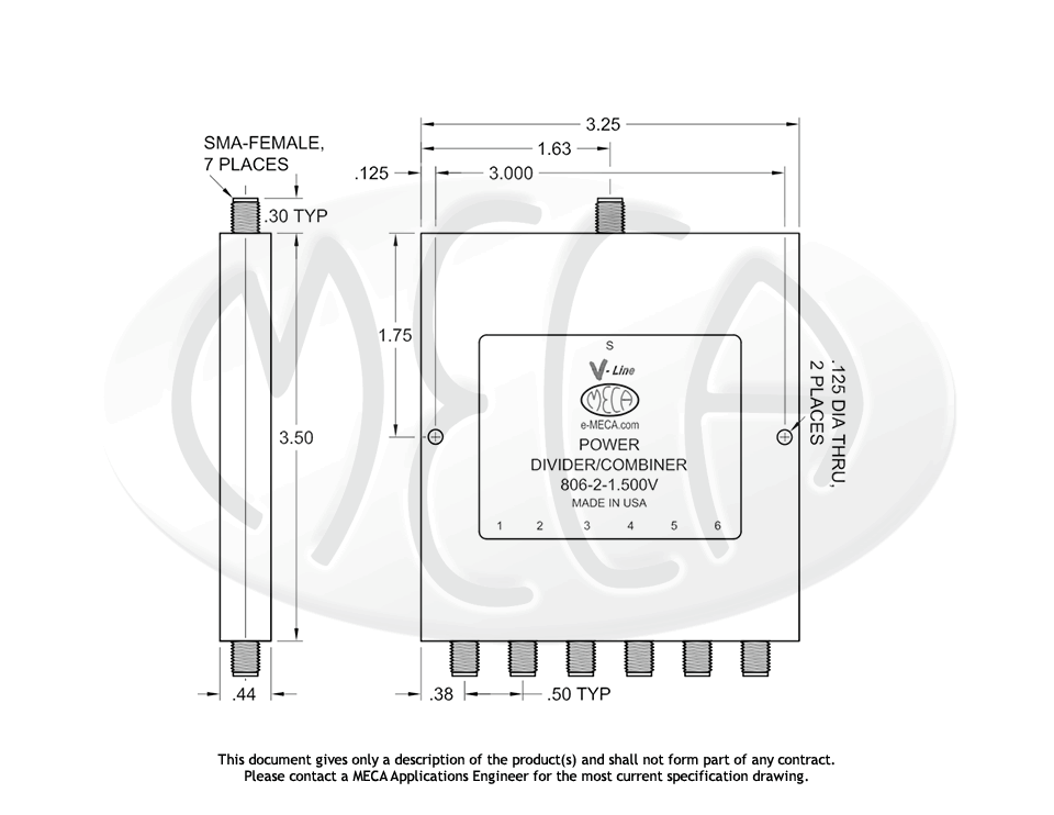 6-Way SMA-Female Power Divider, 806-2-1.500V, SMA-Female, 0.8-2.2 GHz ...