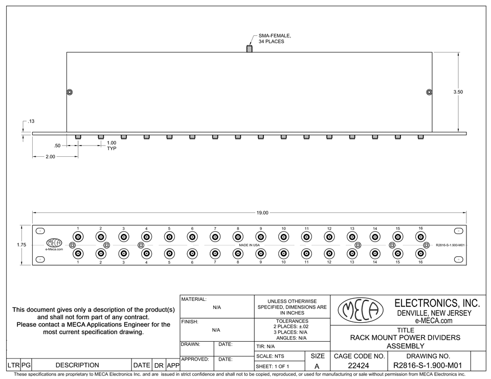 Integrated RF/Microwave Assemblies, R2816-S-1.900-M01, 16-Way SMA ...